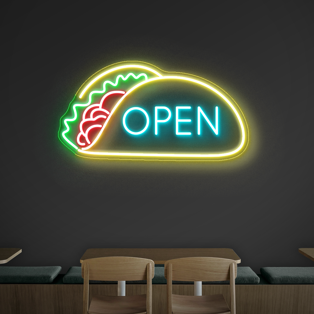 Open Burger Neon Sign – Bright LED Light to Welcome Customers – Orange Neon